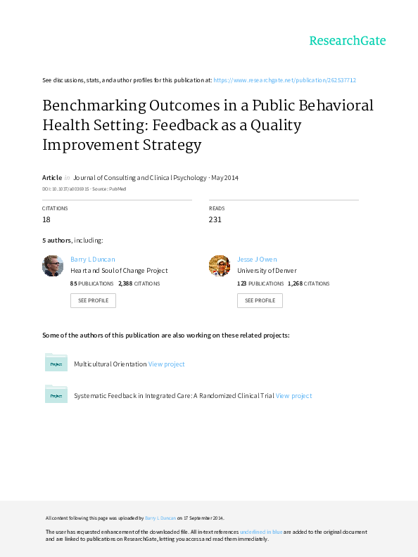 (PDF) Benchmarking outcomes in a public behavioral health setting ...