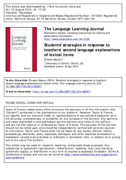 (PDF) The Language Learning Journal Students' strategies in response to ...
