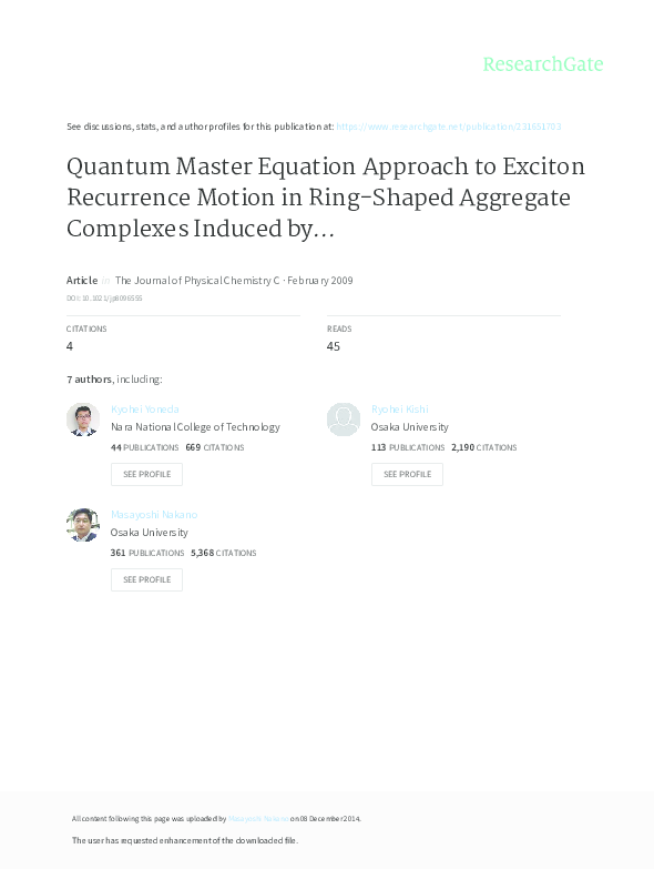 (PDF) Quantum Master Equation Approach to Exciton Recurrence Motion in ...