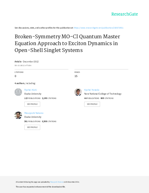 (PDF) Broken-symmetry MO-CI quantum master equation approach to exciton dynamics in open-shell ...