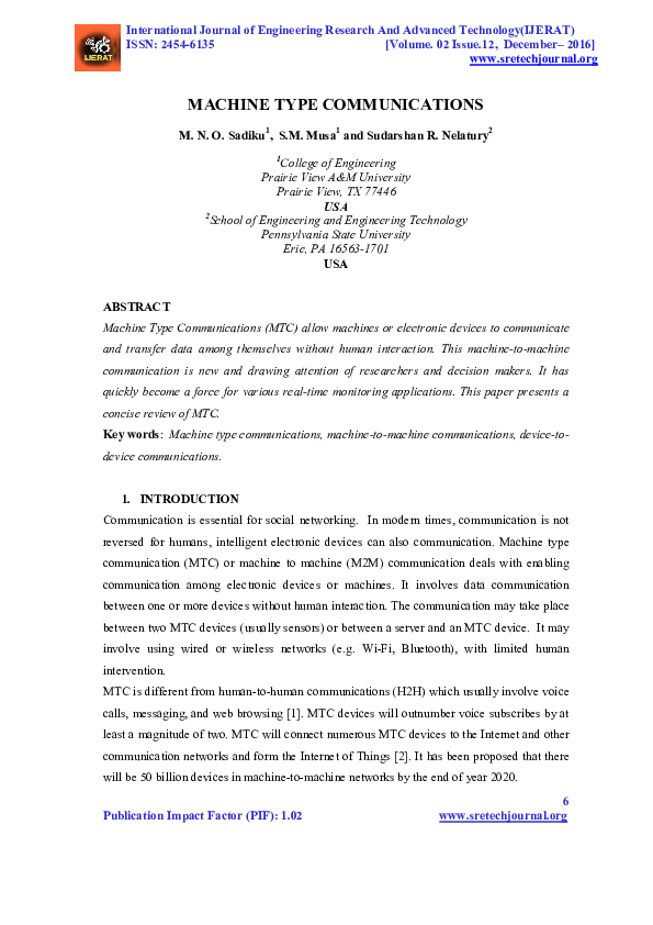 (PDF) MACHINE TYPE COMMUNICATIONS