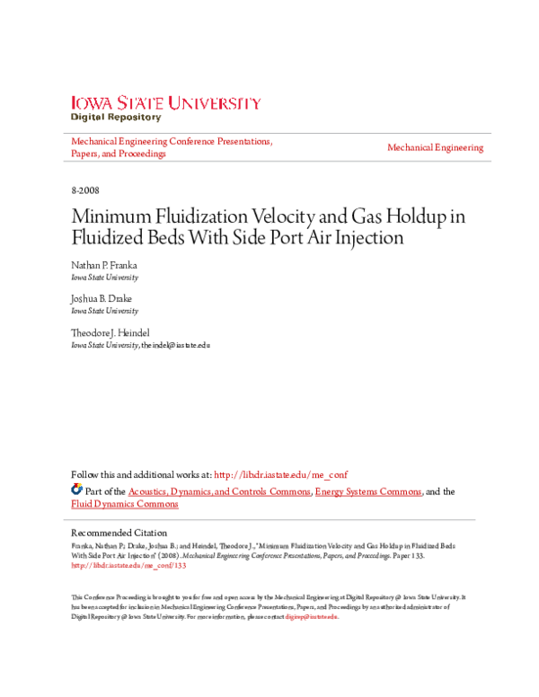 (PDF) Minimum fluidization velocity and gas holdup in fluidized beds ...