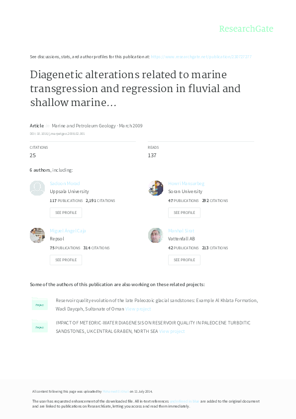 (PDF) Diagenetic alterations related to marine transgression and ...