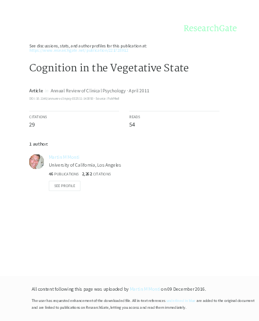 (PDF) Cognition in the Vegetative State