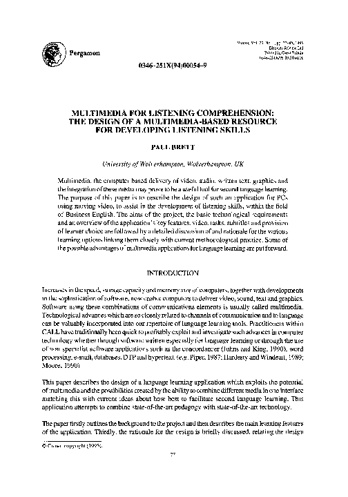 Pdf Multimedia For Listening Comprehension The Design Of A