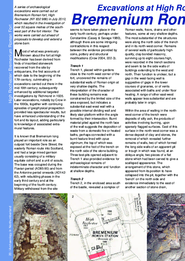 (PDF) Excavations at High Rochester - Bremenium Roman Fort