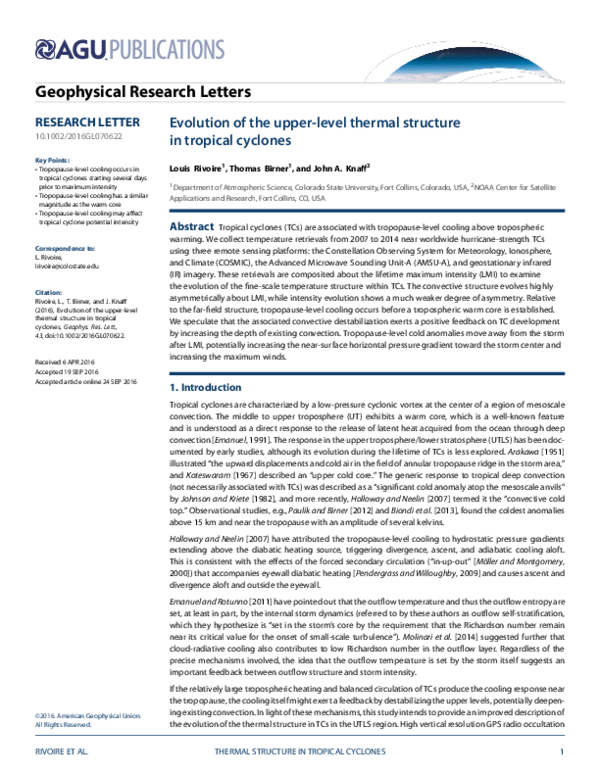 (PDF) Geophysical Research Letters Evolution of the upper-level thermal ...