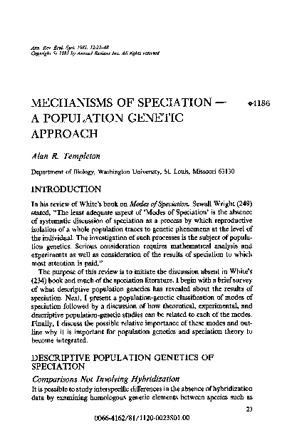 (PDF) Mechanisms of Speciation - A Population Genetic Approach | Alan ...