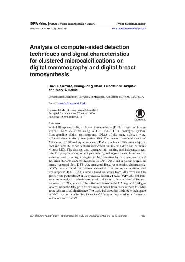 Pdf Analysis Of Computer Aided Detection Techniques And Signal Characteristics For Clustered