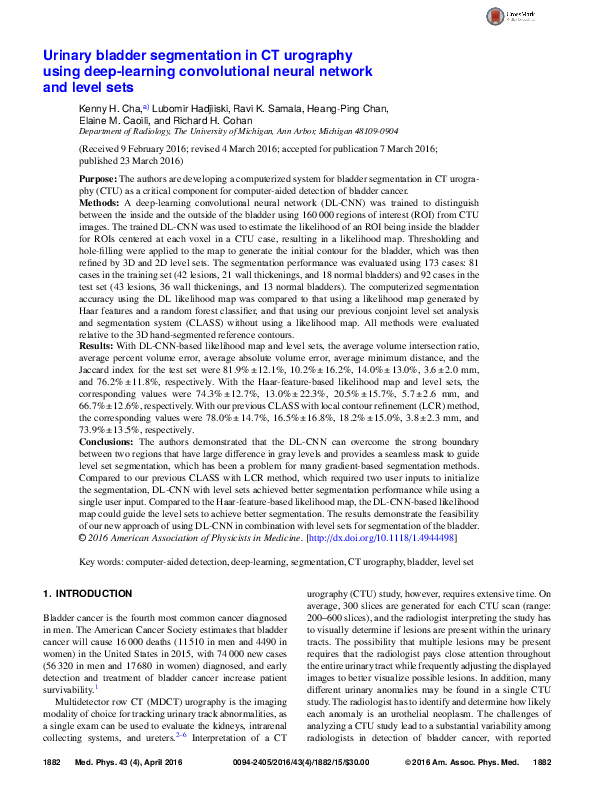 Pdf Urinary Bladder Segmentation In Ct Urography Using Deep Learning Convolutional Neural
