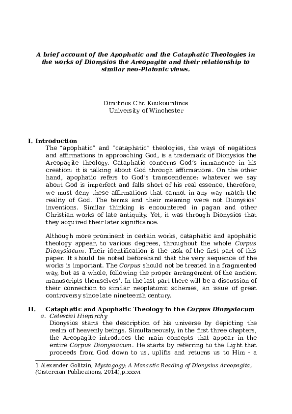 (DOC) A brief account of the Apophatic and the Cataphatic Theologies in ...
