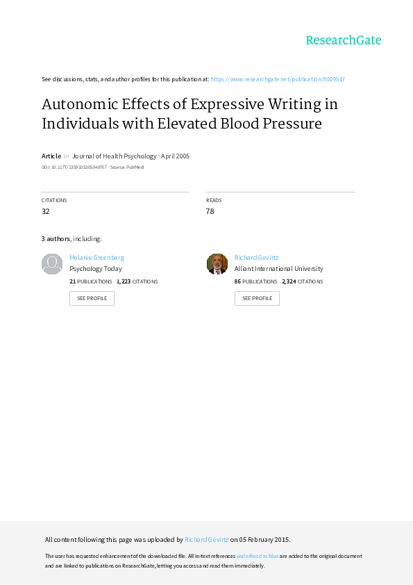 (PDF) Autonomic effects of expressive writing in individuals with ...