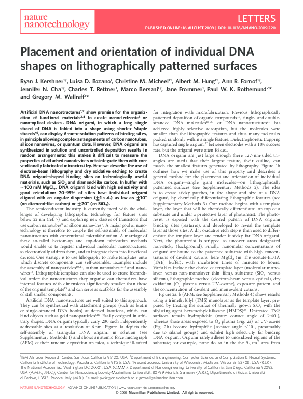 (PDF) Placement and orientation of individual DNA shapes on ...
