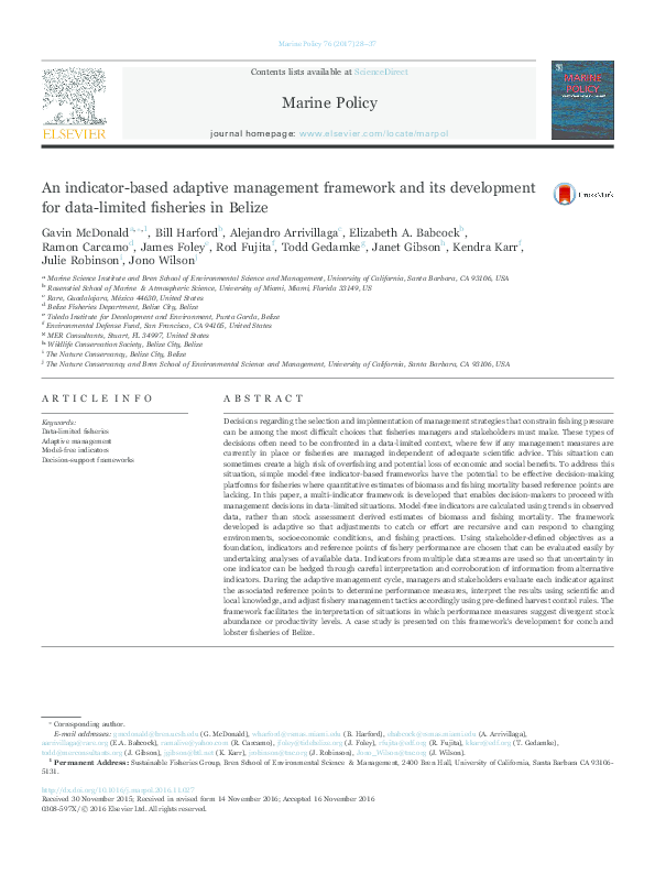 Pdf An Indicator Based Adaptive Management Framework And Its Development For Data Limited