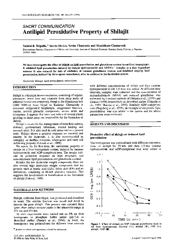 (PDF) Antilipid peroxidative property of Shilajit
