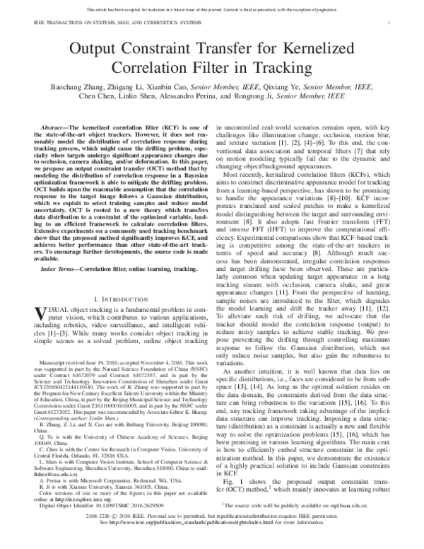 Pdf Output Constraint Transfer For Kernelized Correlation Filter In Tracking