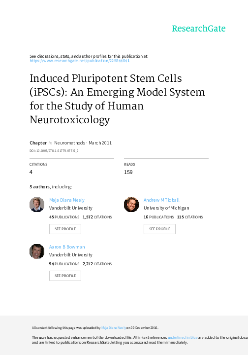 (PDF) Induced Pluripotent Stem Cells (iPSCs): An Emerging Model System for the Study of Human ...