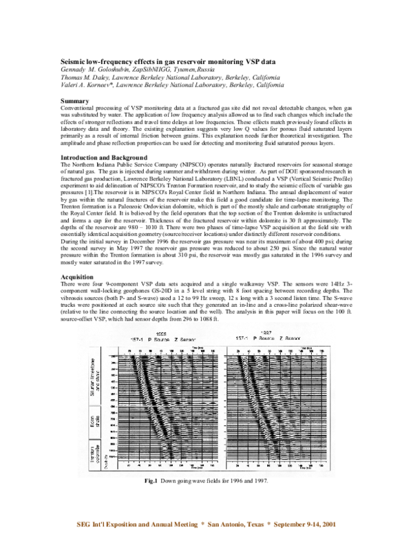 (PDF) Seismic low-frequency effects in gas reservoir monitoring VSP data