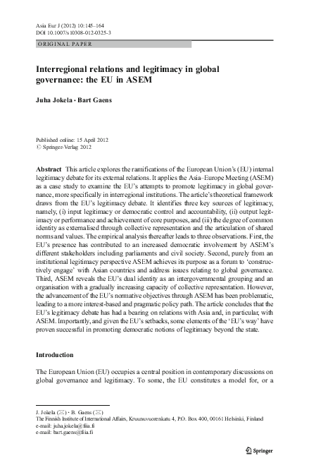 (PDF) Interregional relations and legitimacy in global governance: the ...