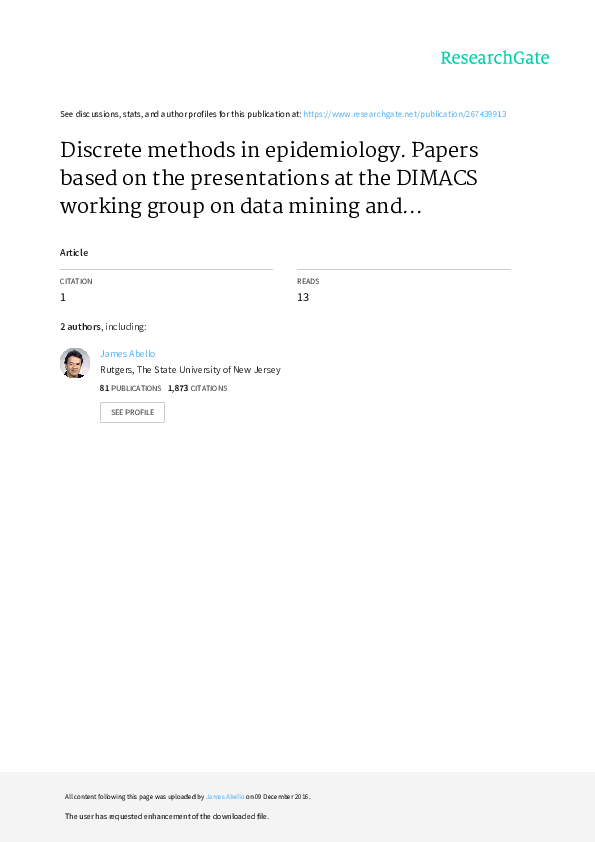 (PDF) Discrete methods in epidemiology. Papers based on the presentations at the DIMACS working ...