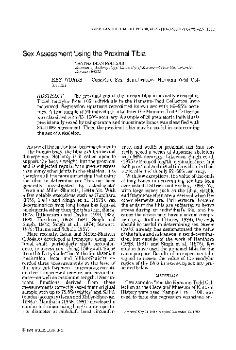 Pdf Sex Assessment Using The Proximal Tibia