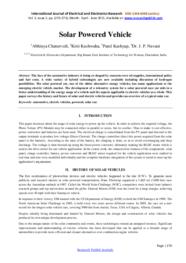 (PDF) Solar Powered Vehicle