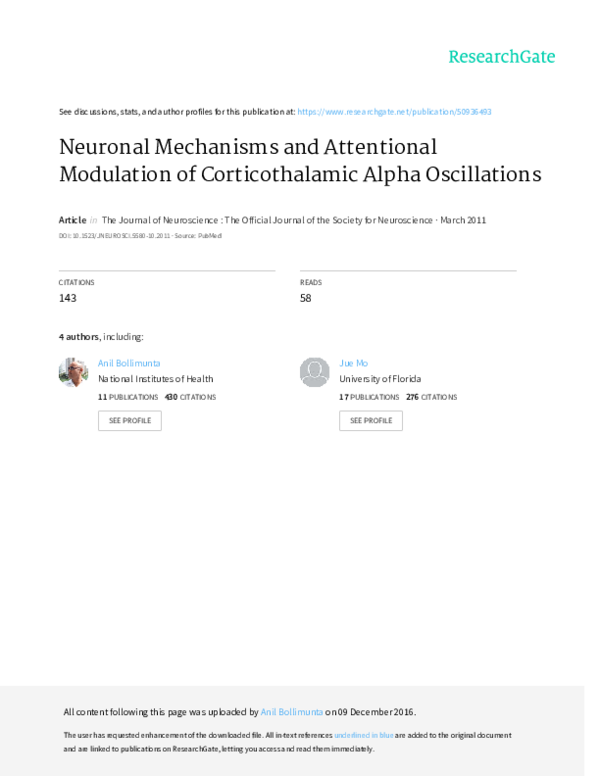 (PDF) Neuronal Mechanisms and Attentional Modulation of Corticothalamic Alpha Oscillations ...
