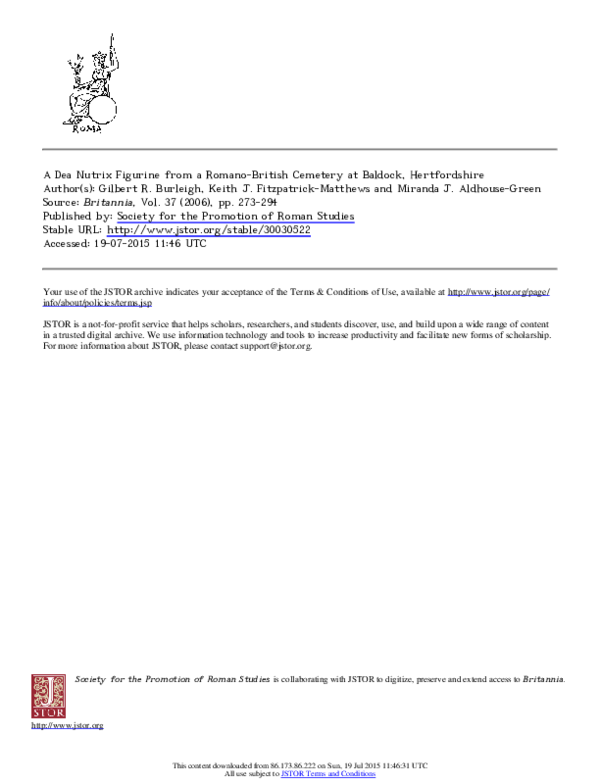(PDF) A Dea Nutrix Figurine from a Romano-British Cemetery at Baldock ...