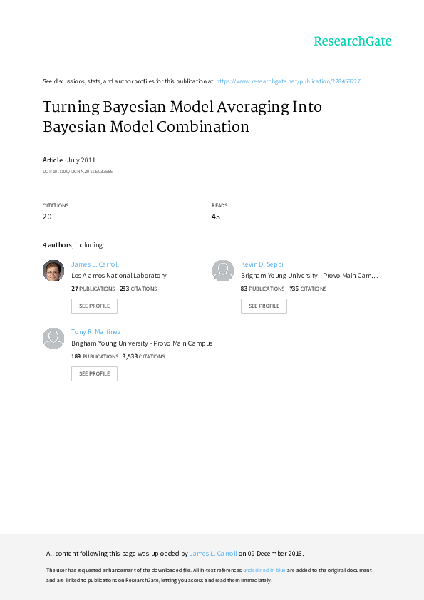 (PDF) Turning Bayesian model averaging into Bayesian model combination