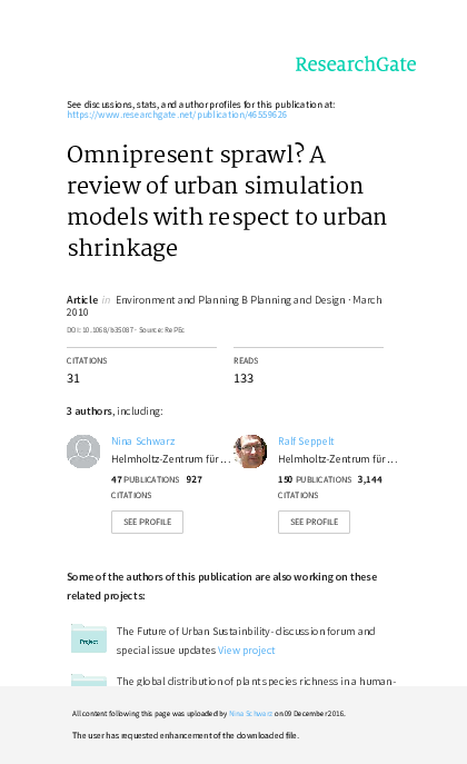 Pdf Omnipresent Sprawl A Review Of Urban Simulation Models With Respect To Urban Shrinkage