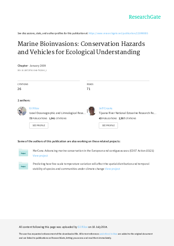 (PDF) Marine bioinvasions: Conservation hazards and vehicles for ...