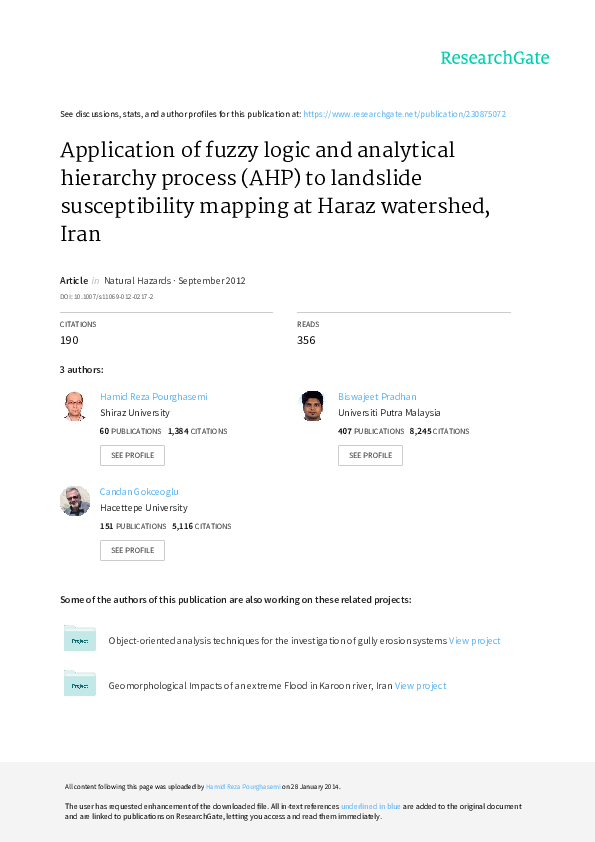 (PDF) Application of fuzzy logic and analytical hierarchy process (AHP) to landslide ...