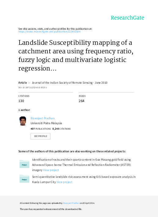 (PDF) Landslide susceptibility mapping of a catchment area using frequency ratio, fuzzy logic ...