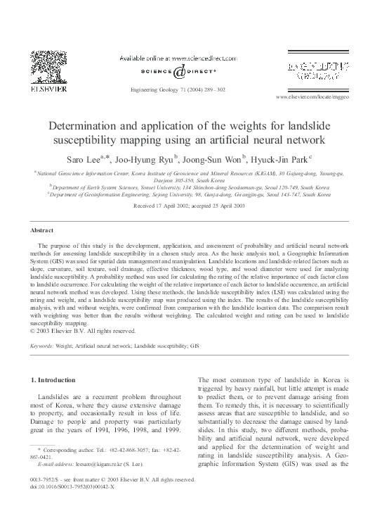 (PDF) Determination and application of the weights for landslide susceptibility mapping using an ...