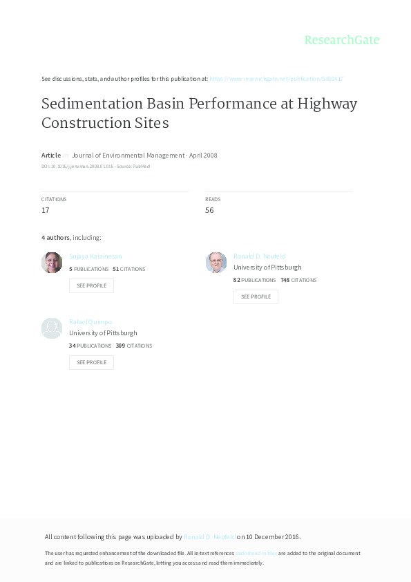 (PDF) Sedimentation basin performance at highway construction sites
