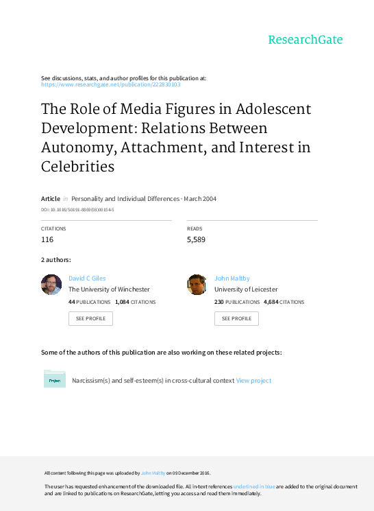 (PDF) The role of media figures in adolescent development: Relations ...