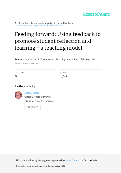 (PDF) Feeding forward: using feedback to promote student reflection and ...