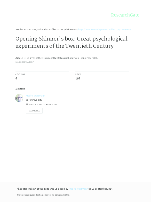 (PDF) Opening Skinner's box: Great psychological experiments of the ...