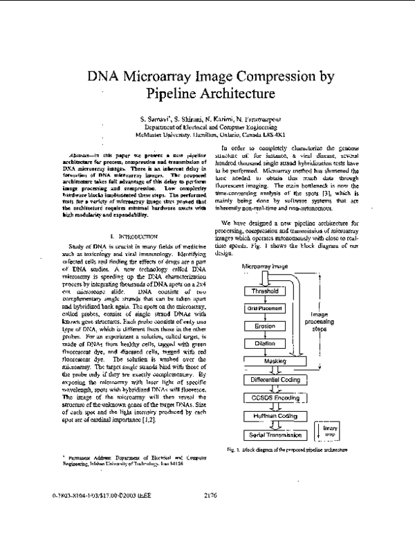 Pdf Dna Microarray Image Compression By Pipeline Architecture Shadrokh Samavi