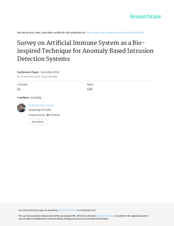 (PDF) Survey on Artificial Immune System as a Bio-Inspired Technique for Anomaly Based Intrusion ...