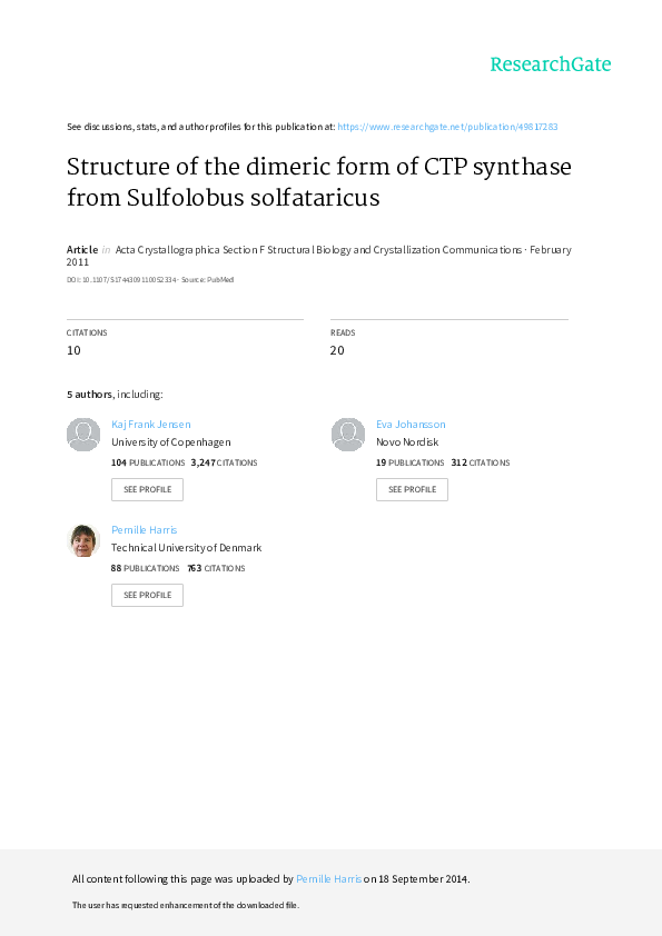 (PDF) Structure of the dimeric form of CTP synthase from Sulfolobus ...