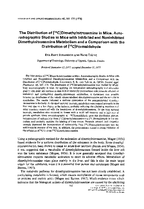 (PDF) The distribution of [14C]dimethylnitrosamine in mice ...