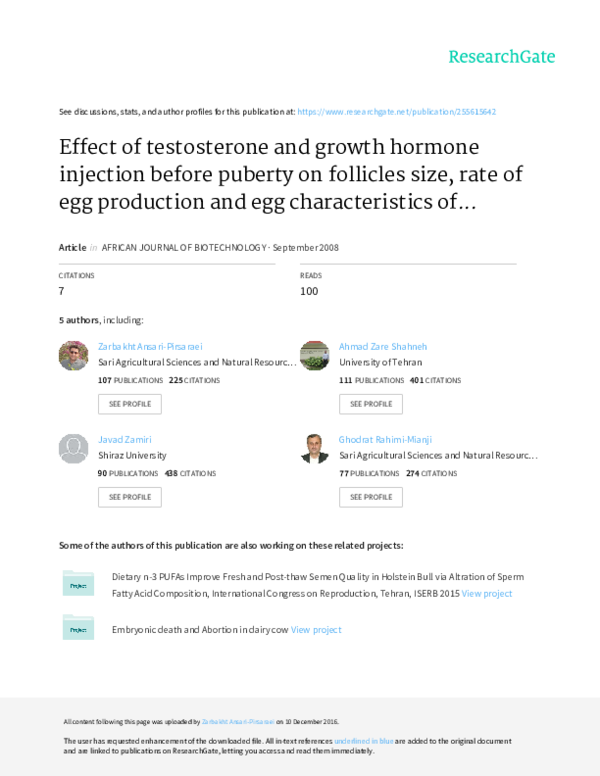 (PDF) Effect of testosterone and growth hormone injection before ...