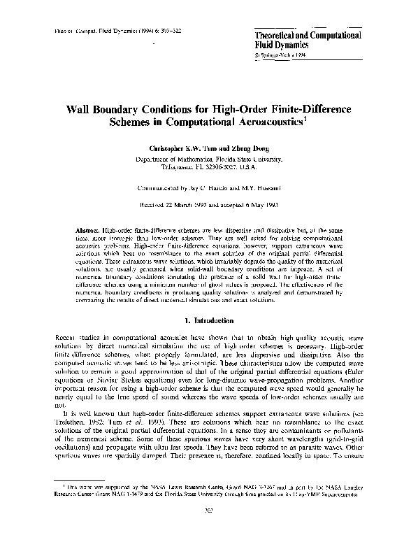 Pdf Wall Boundary Conditions For High Order Finite Difference Schemes