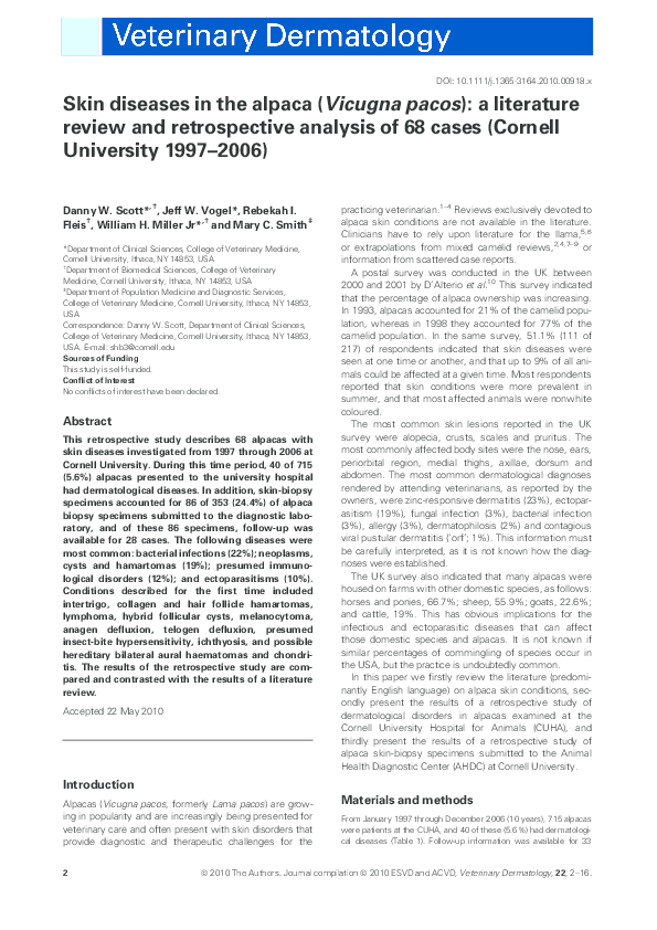 (PDF) Skin diseases in the alpaca (Vicugna pacos): a literature review ...