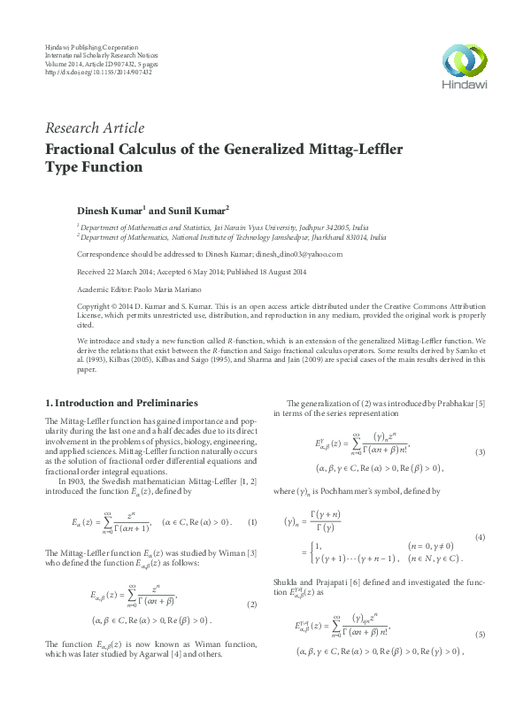 Pdf Fractional Calculus Of The Generalized Mittag Leffler Type Function