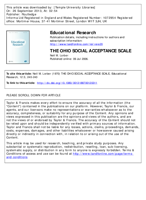 (PDF) The Ohio Social Acceptance Scale
