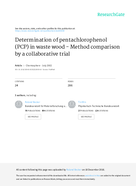 (PDF) Determination of pentachlorophenol (PCP) in waste wood––method comparison by a ...