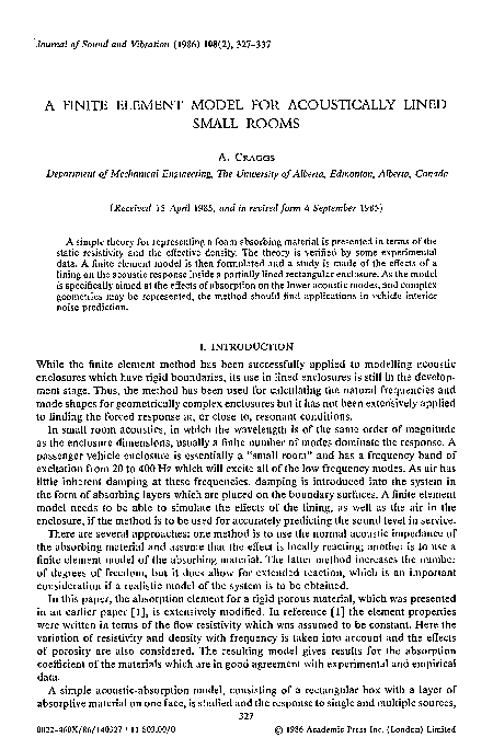 (PDF) A FINITE ELEMENT MODEL FOR ACOUSTICALLY LINED SMALL ROOMS