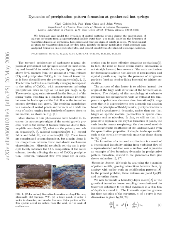 (PDF) Dynamics of precipitation pattern formation at geothermal hot springs